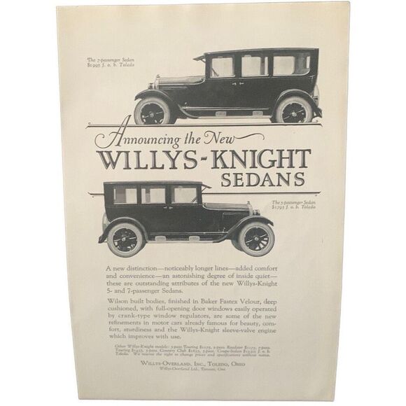 Willys Knight | Accents | Vintage 924willys Knight The New Sedans Ad ...